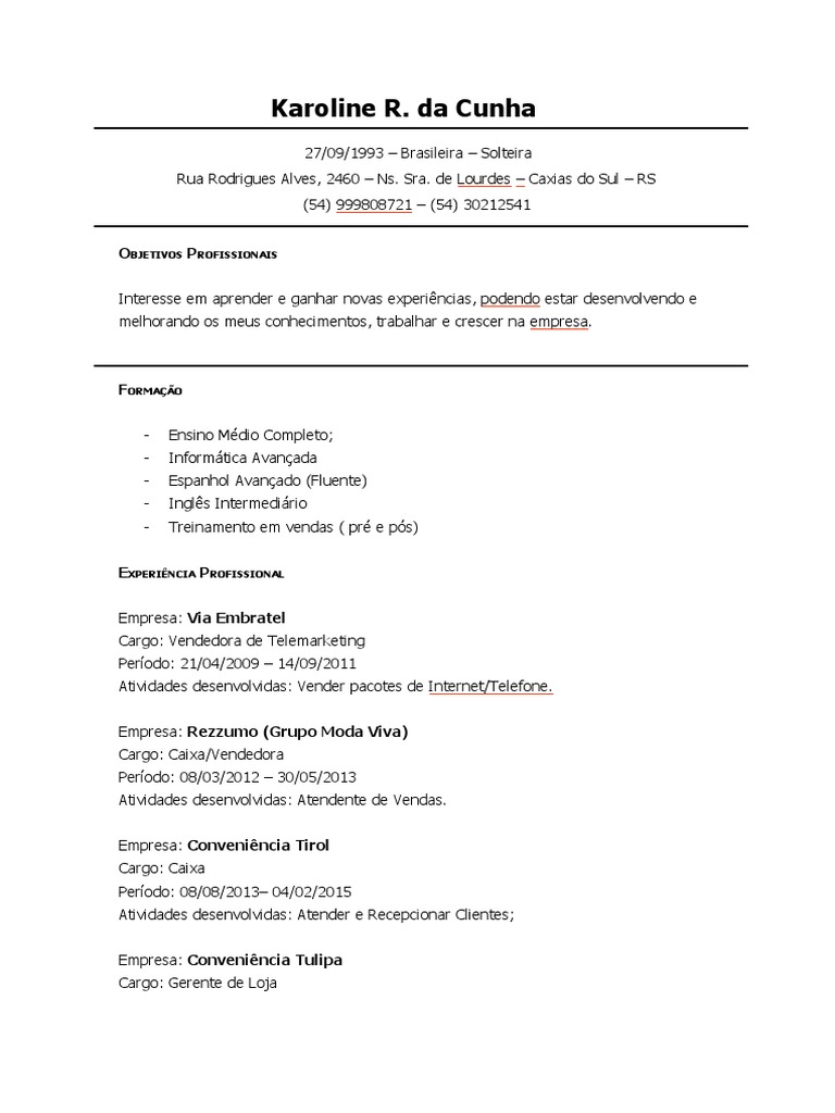 Curriculo Karoline | PDF