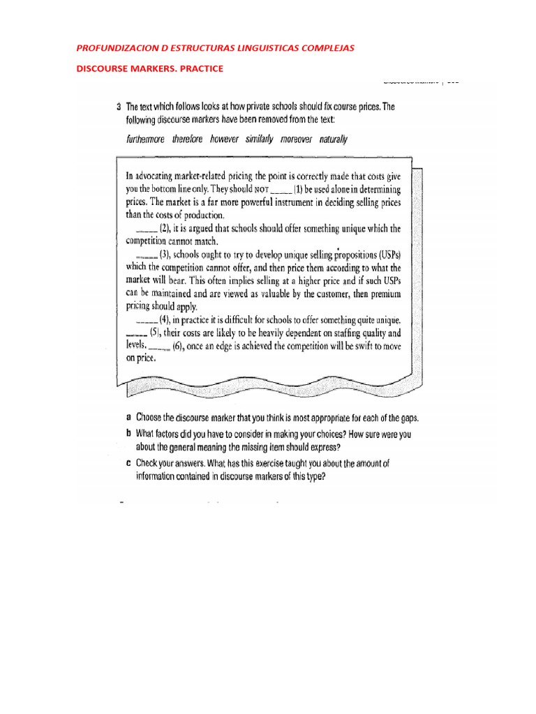 Discourse Markers. Practice 1. | PDF