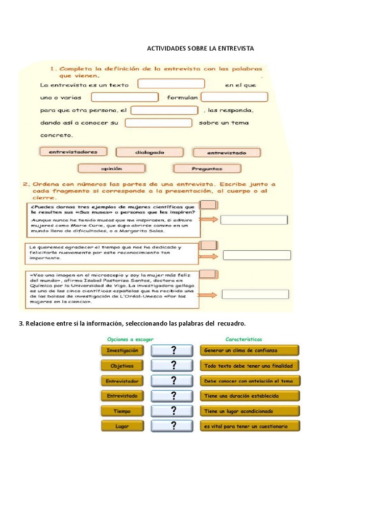 Actividades Sobre La Entrevista | PDF