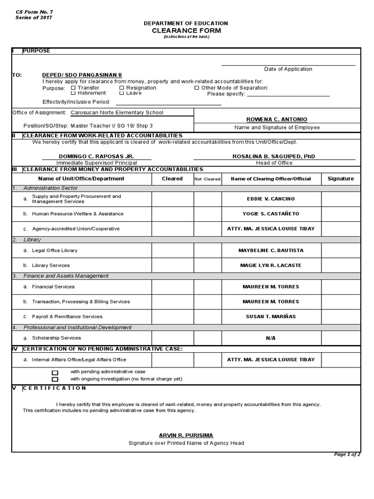 CS Form No. 7 Clearance Form 1 | PDF | Economies | Business