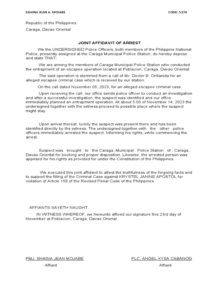 Joint Affidavit of Arrest | PDF | Affidavit | Search Warrant