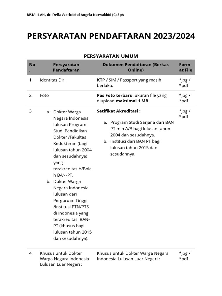 Persyaratan Pendaftaran Ppds Ika Unair 2023 | PDF