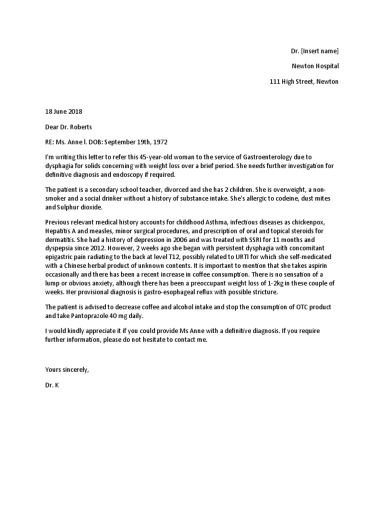 Medical Referral Letter (Sample) | PDF