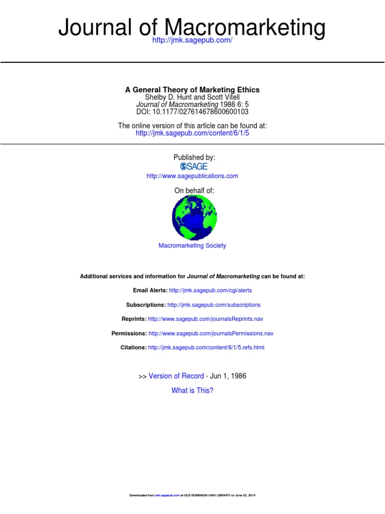 Journal of Macromarketing: A General Theory of Marketing Ethics | PDF