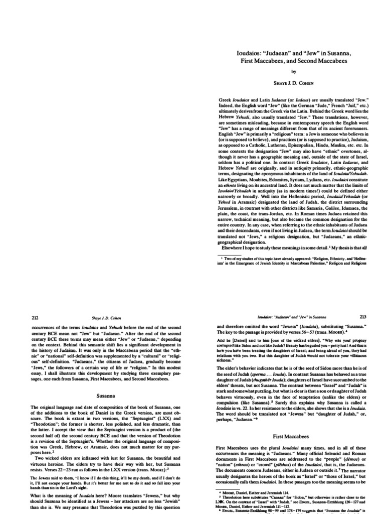 COHEN, Shaye J.D. Ioudaios, Judaean - and Jew in Susanna, First ...