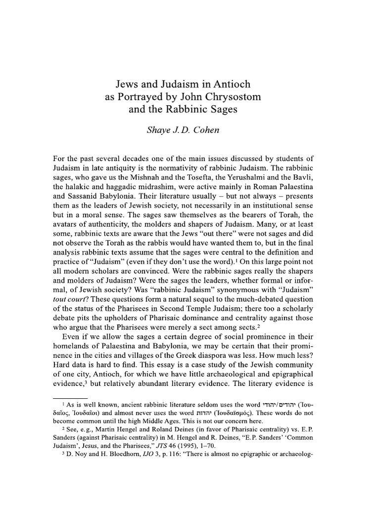 COHEN, Shaye J. D. Jews and Judaism in Antioch as Portrayed by John ...