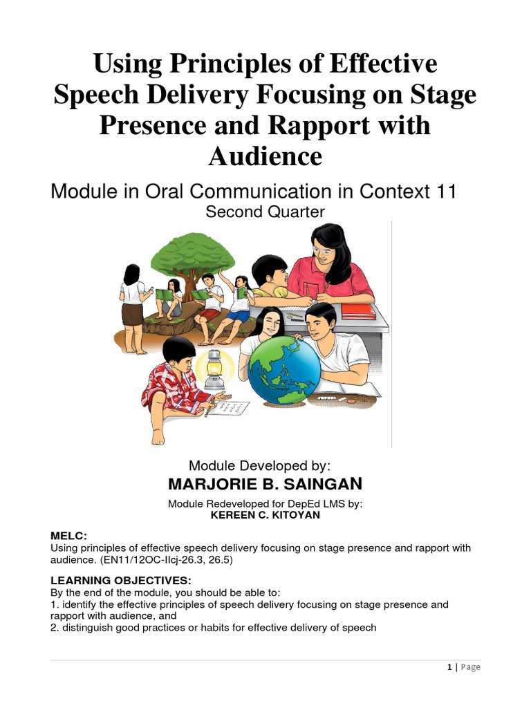 ORALCOM Q2 M2 - Using Principles of Effective Speech Delivery Focusing ...