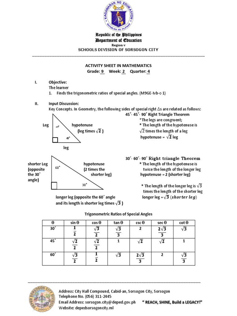Las Math G9 W2 Q4 | PDF | Triangle | Trigonometry