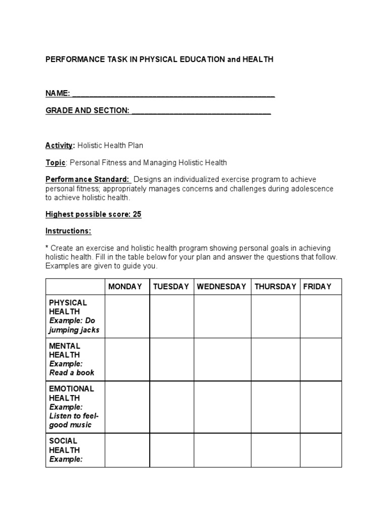 PERFORMANCE TASK IN PHYSICAL EDUCATION and HEALTH | PDF