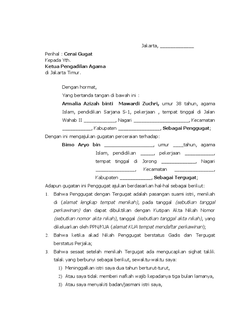 Contoh Cerai Gugat | PDF