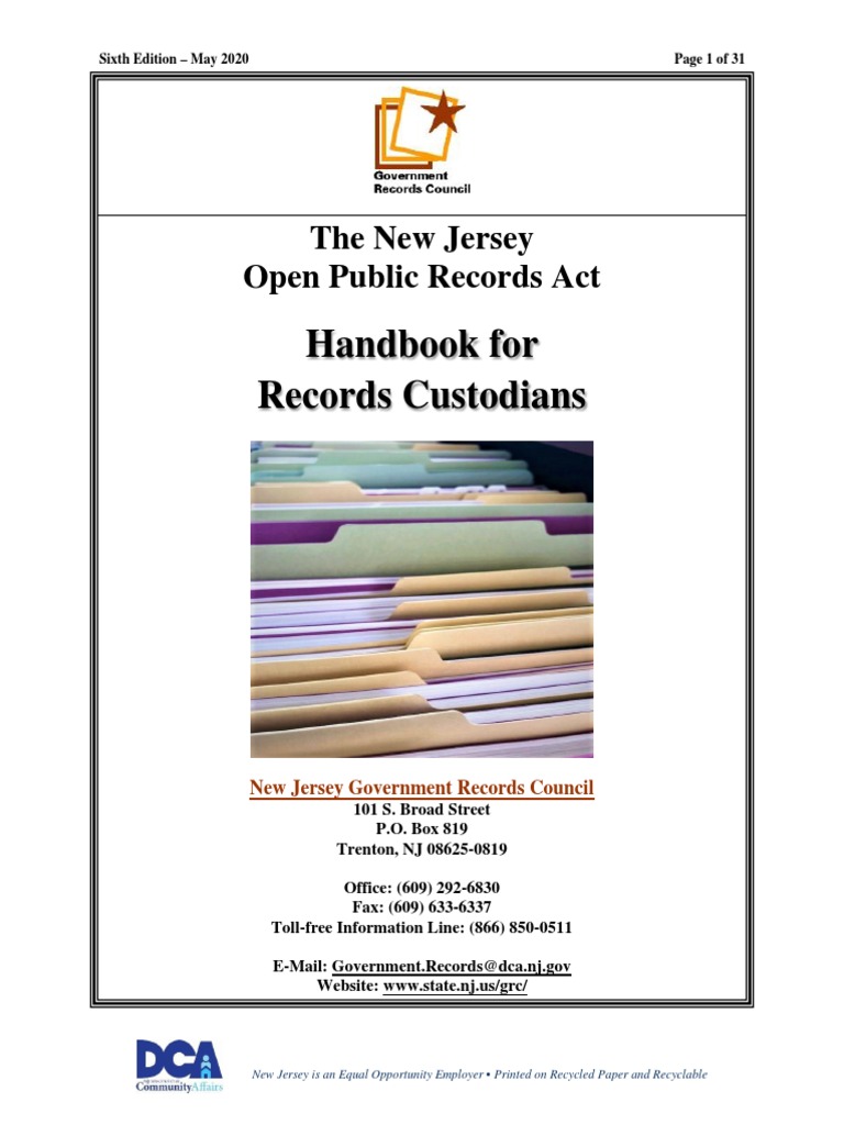 NJ OPRA Handbook for Records Custodians | PDF | Discovery (Law) | Privacy