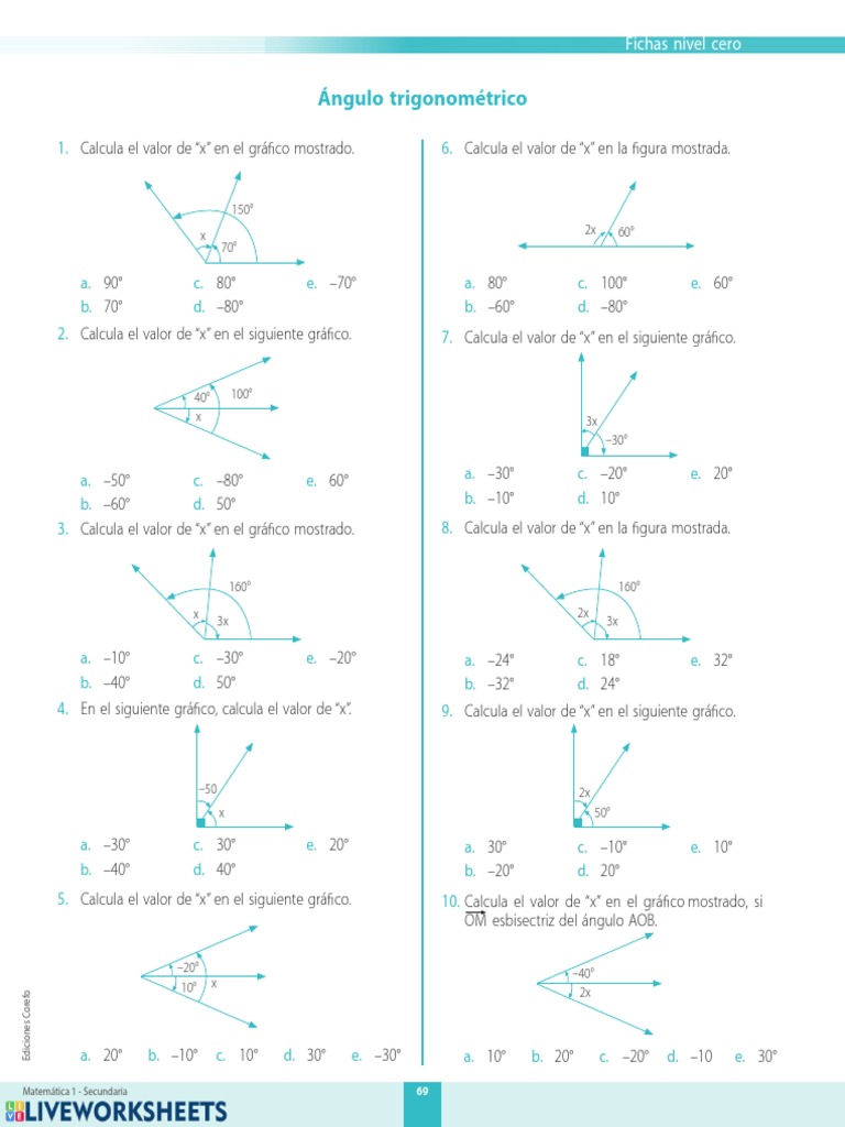Ángulo Trigonométrico: Fichas Nivel Cero | PDF