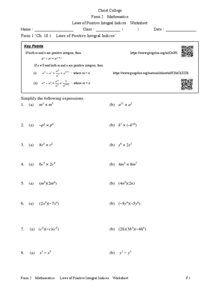 Laws of Positive Integral Indices | PDF