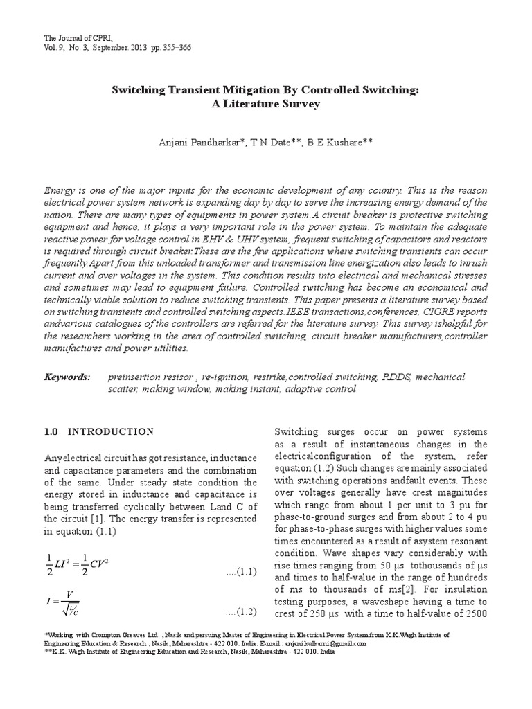 Switching Transient Mitigation | PDF | Capacitor | Transformer
