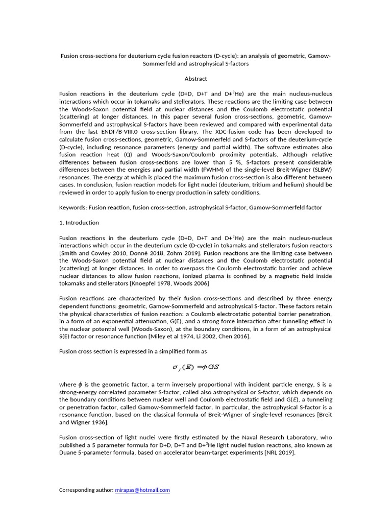 Fusion Cross-Sections - 24 - 11 - 2020 | PDF | Nuclear Fusion | Cross ...