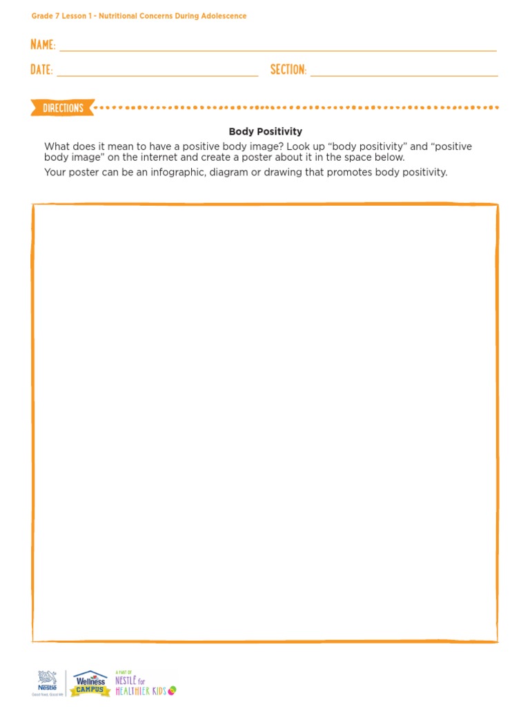 Lesson 1 - Nutritional Concerns During Adolescence Worksheet 4 | PDF