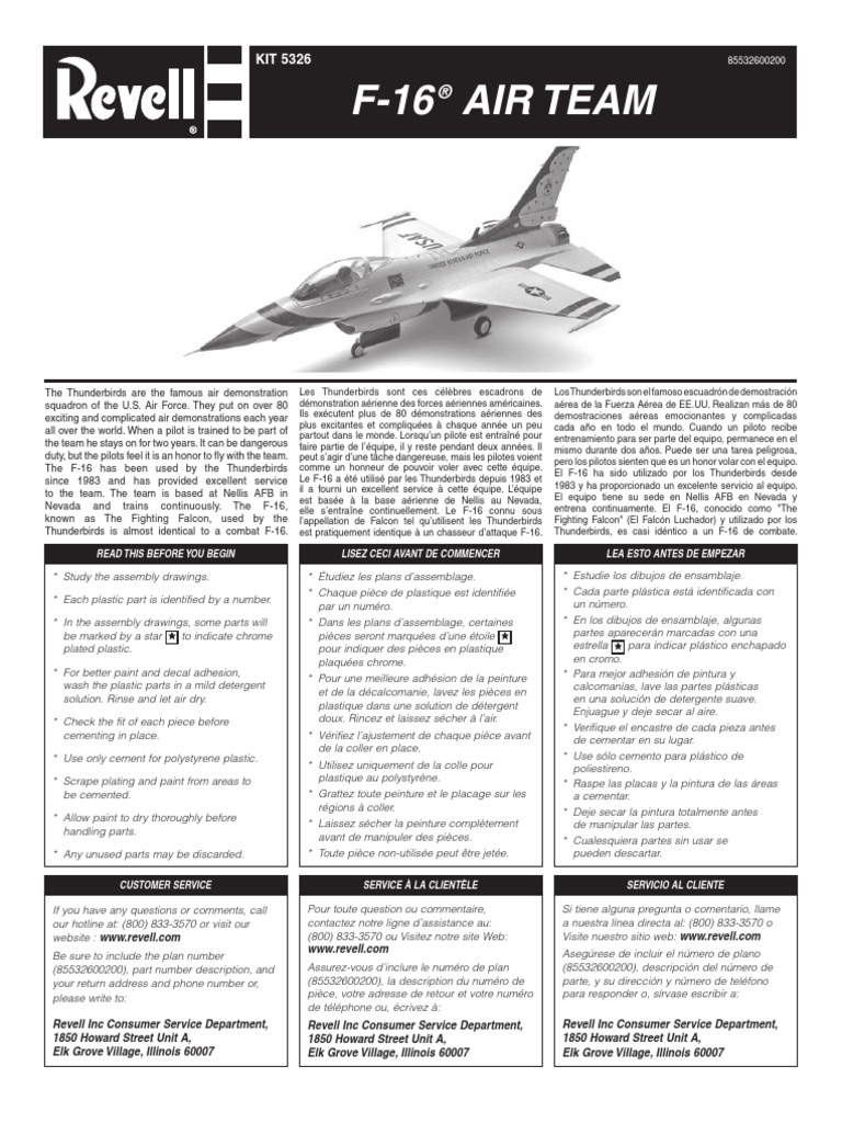 Plasti - Instructions - 1-48 - Lockheed F-16a Falcon - Revell ...