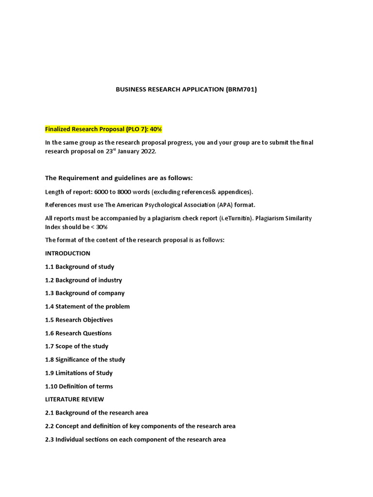 BUSINESS RESEARCH Proposal Report | PDF