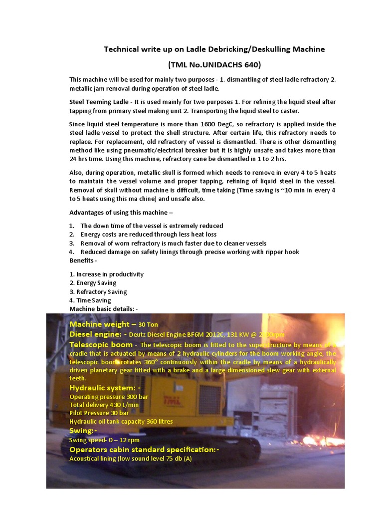 Technical Write Up On Ladle Debricking Machine | PDF