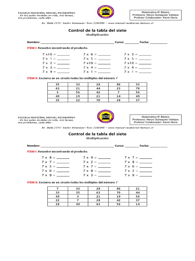 Control Tabla Del 7 | PDF
