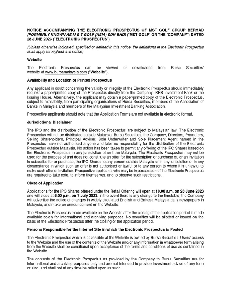 MST Golf Group Berhad IPO Prospectus | PDF | Initial Public Offering ...