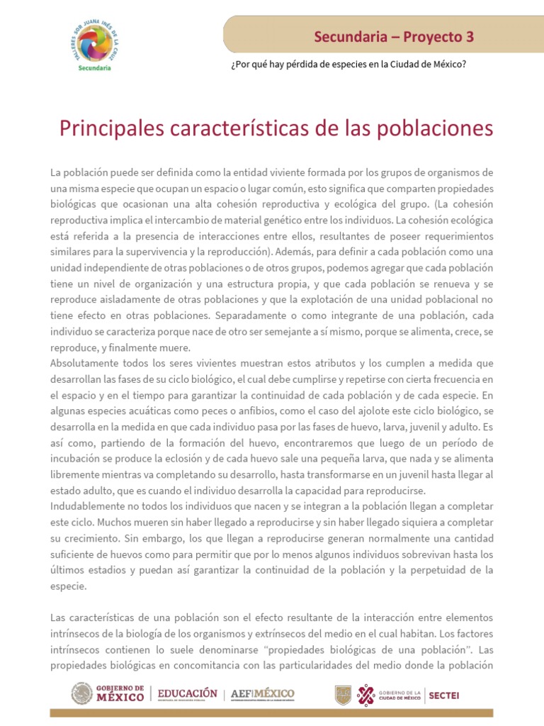 M3T4L1 Principales Caracteriì - Sticas de Las Poblaciones | PDF | Población | Reproducción