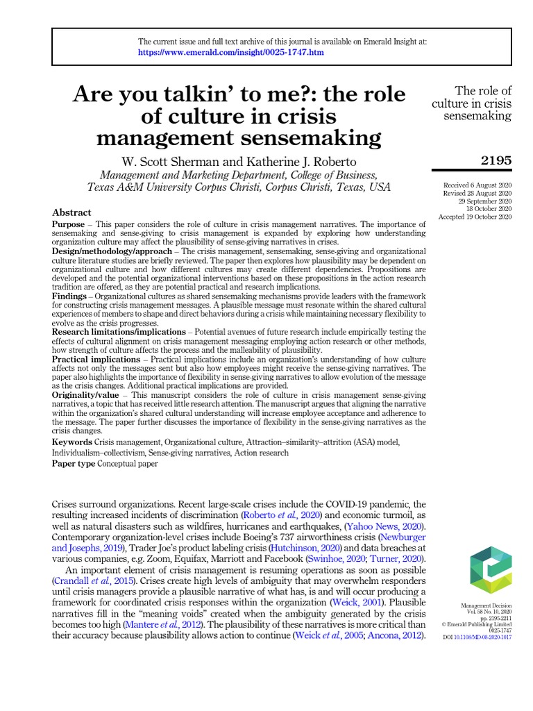 Are You Talkin' To Me - The Role of Culture in Crisis Management ...