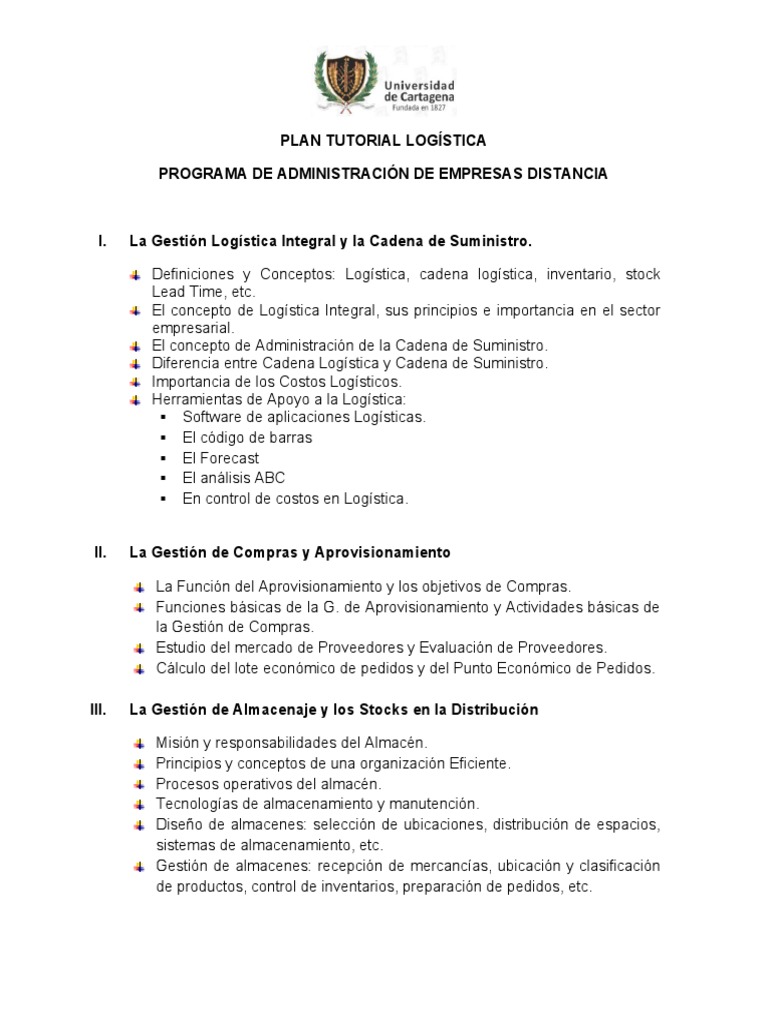 Plan Tutorial Logística | PDF | Logística | Almacén