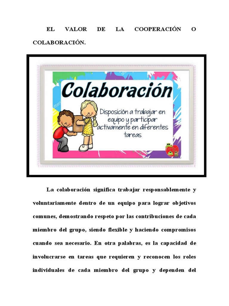 EL VALOR DE LA COOPERACIÓN O COLABORACIÓN | PDF