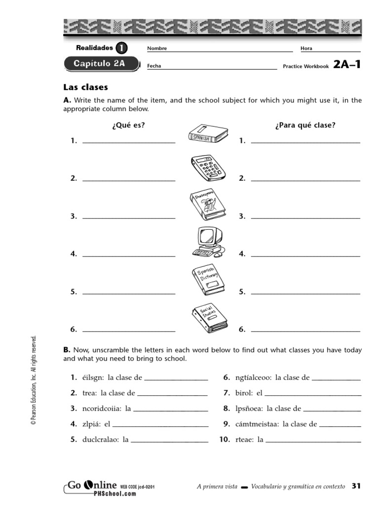Spanish 1 Practice Workbook 2A | PDF | Lingüística