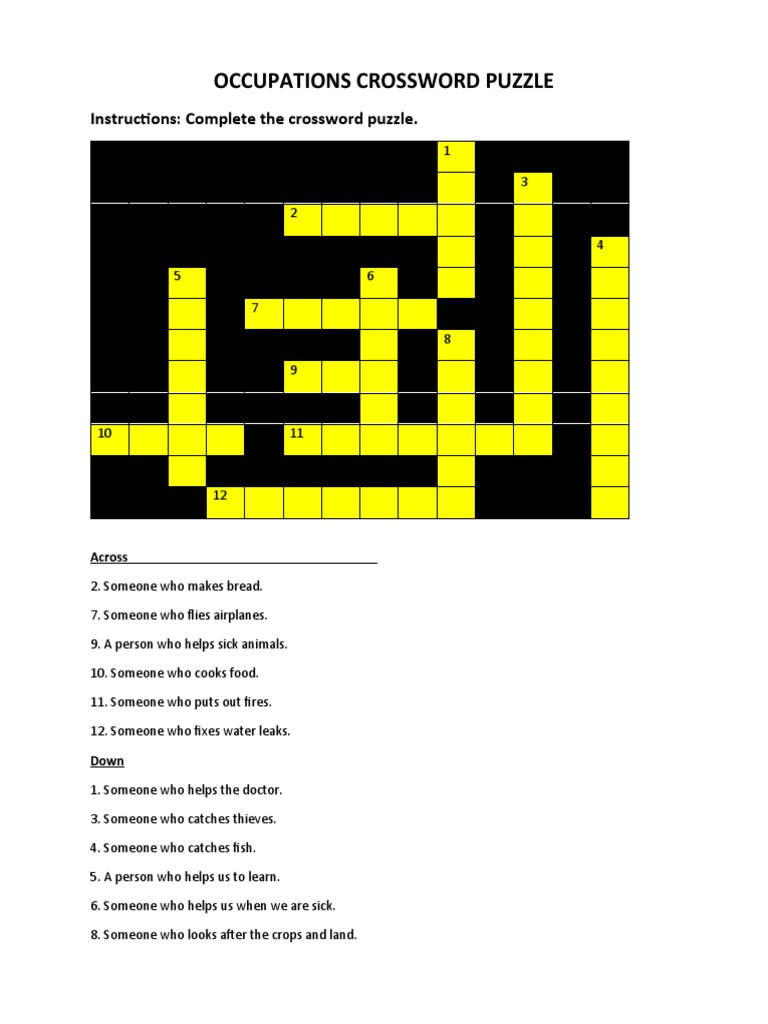 Jobs and Occupations Crossword Puzzle | PDF