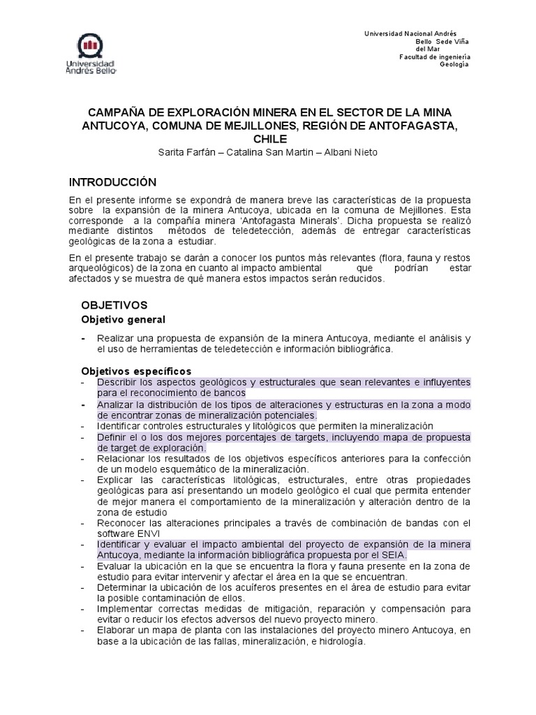 Ubicación y Exploración Mina Antucoya | PDF | Minería | Roca (geología)