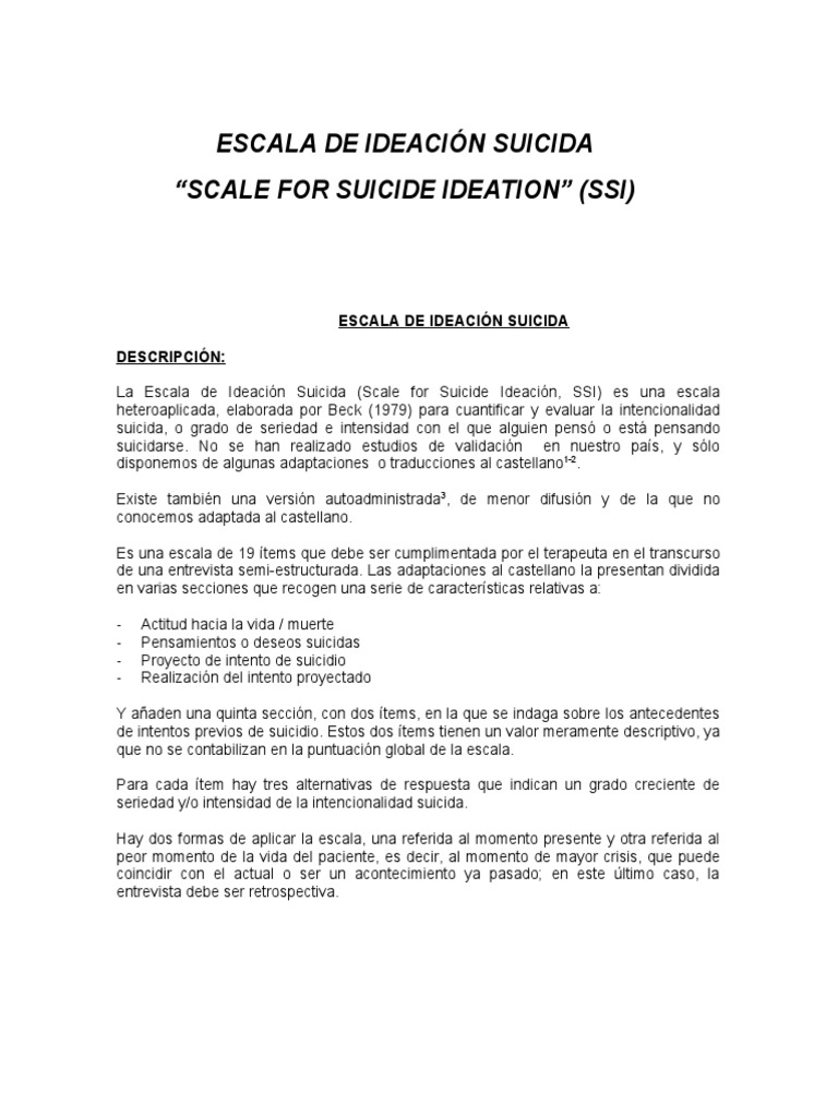 Escala de Ideacion Suicida de Beck | PDF | Suicidio | Causas de la muerte