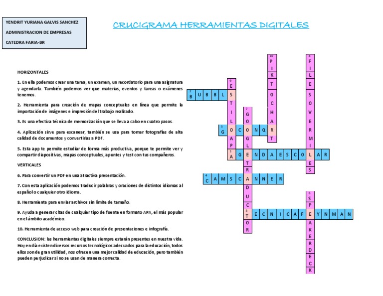 Crucigrama Herramientas Digitales | PDF | Informática