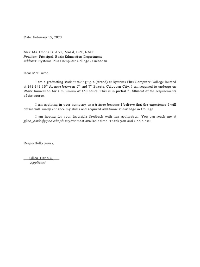 Sample Application Letter | PDF