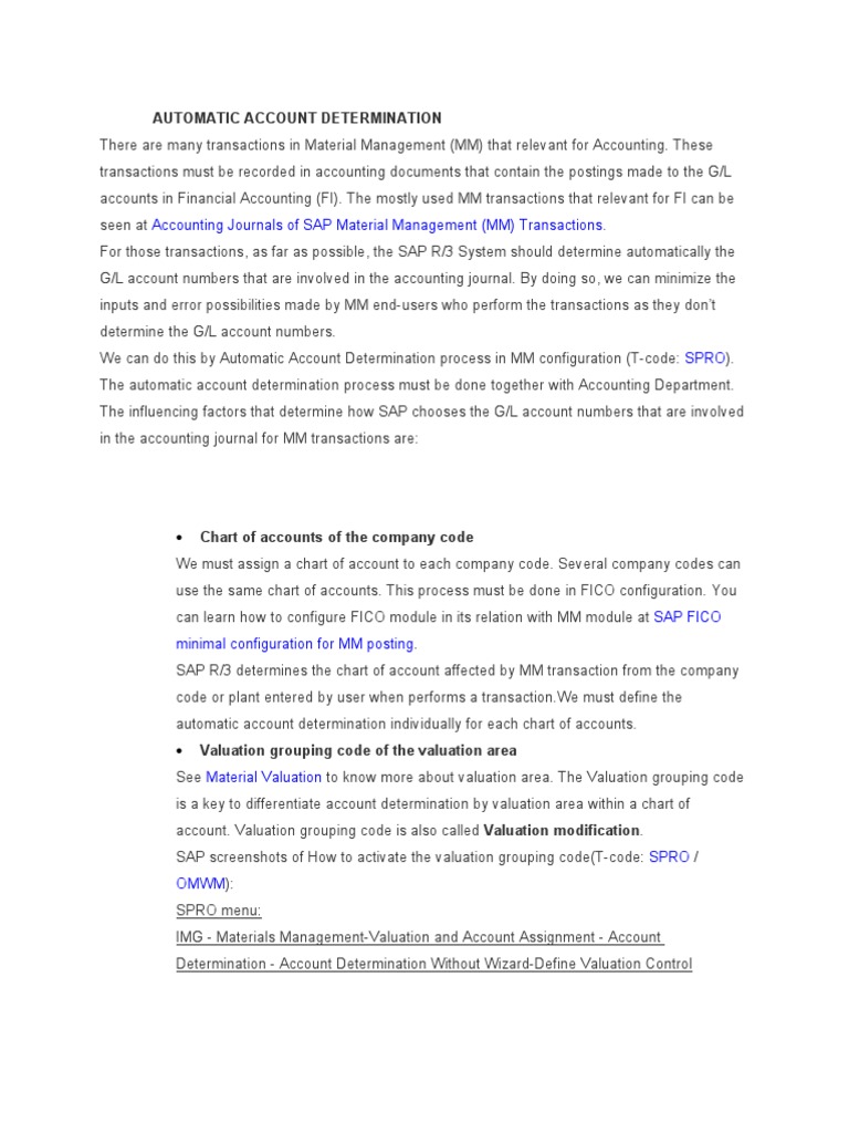Automatic Account Determination | PDF | Valuation (Finance) | Receipt