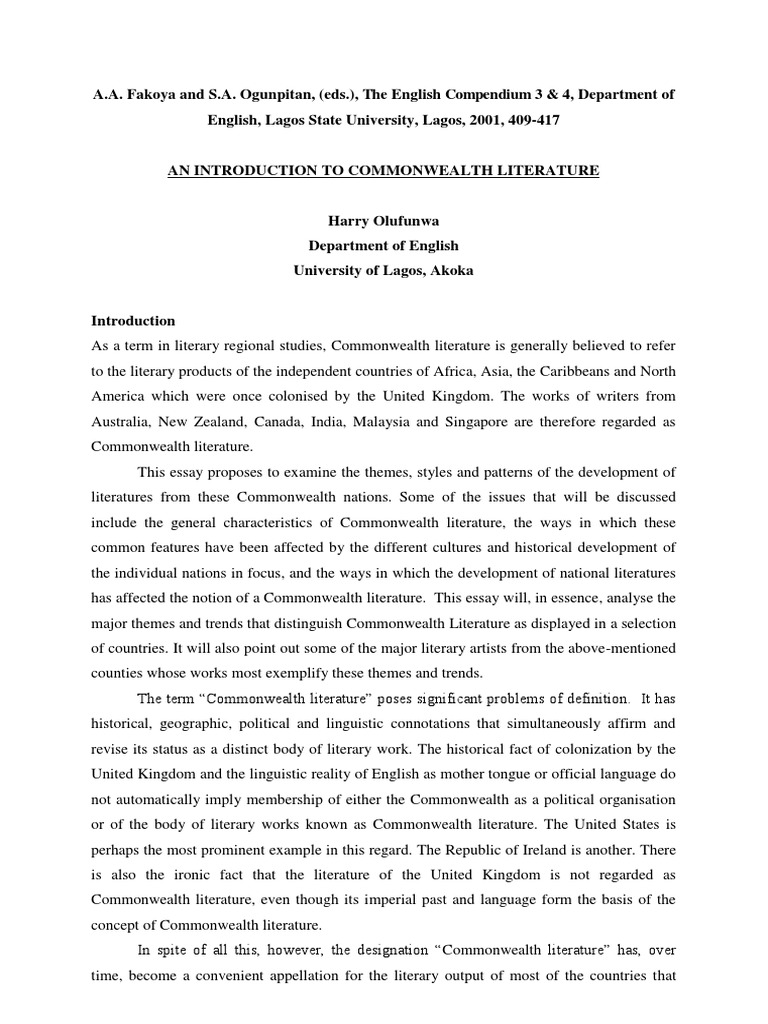 An Introduction To Commonwealth Literatu | PDF | Australian Literature ...