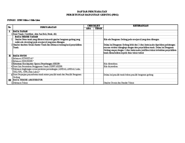 checklist NON SEDERHANA (Fungsi SPBU 3 Kilo Liter) | PDF