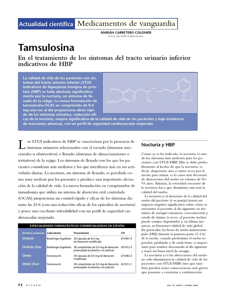Tamsulosina | PDF | Farmacocinética | Tableta (Farmacia)
