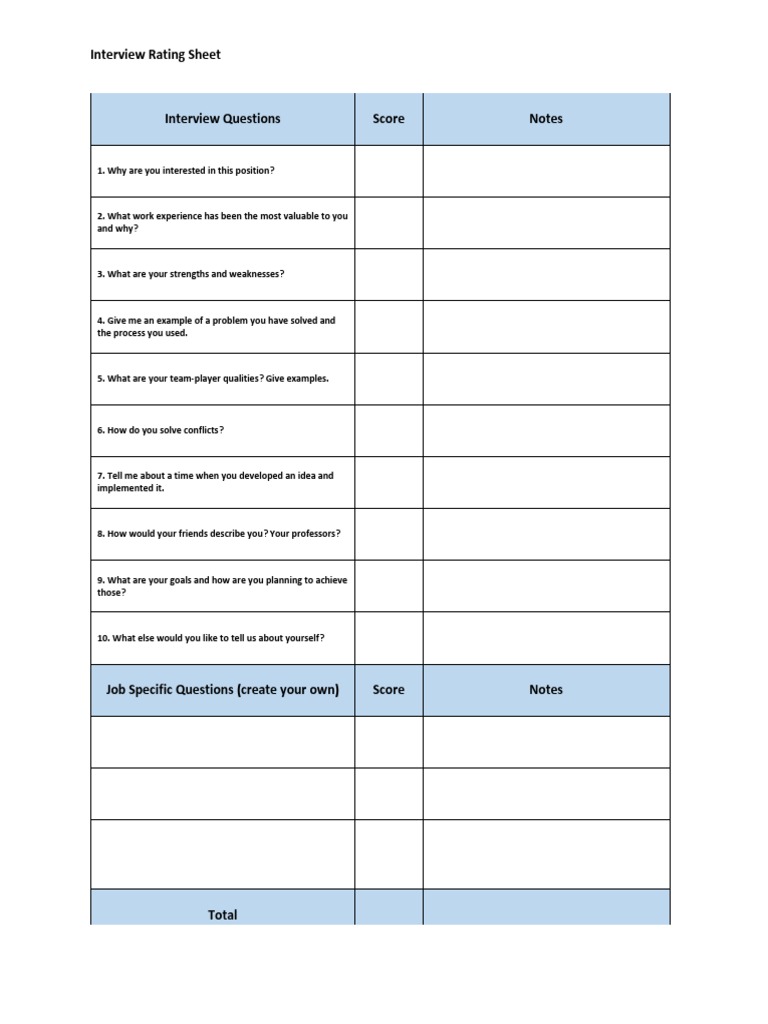 Interview Tally Sheet | Download Free PDF | Interview