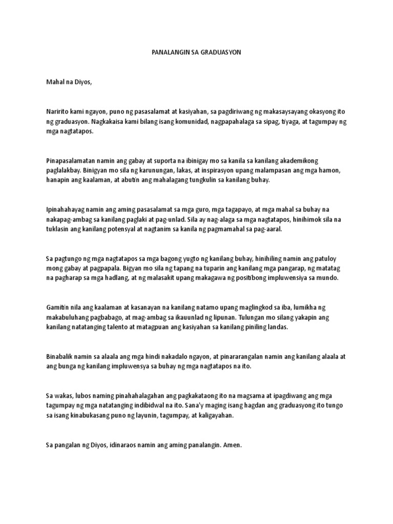 Graduation Prayer Filipino | PDF