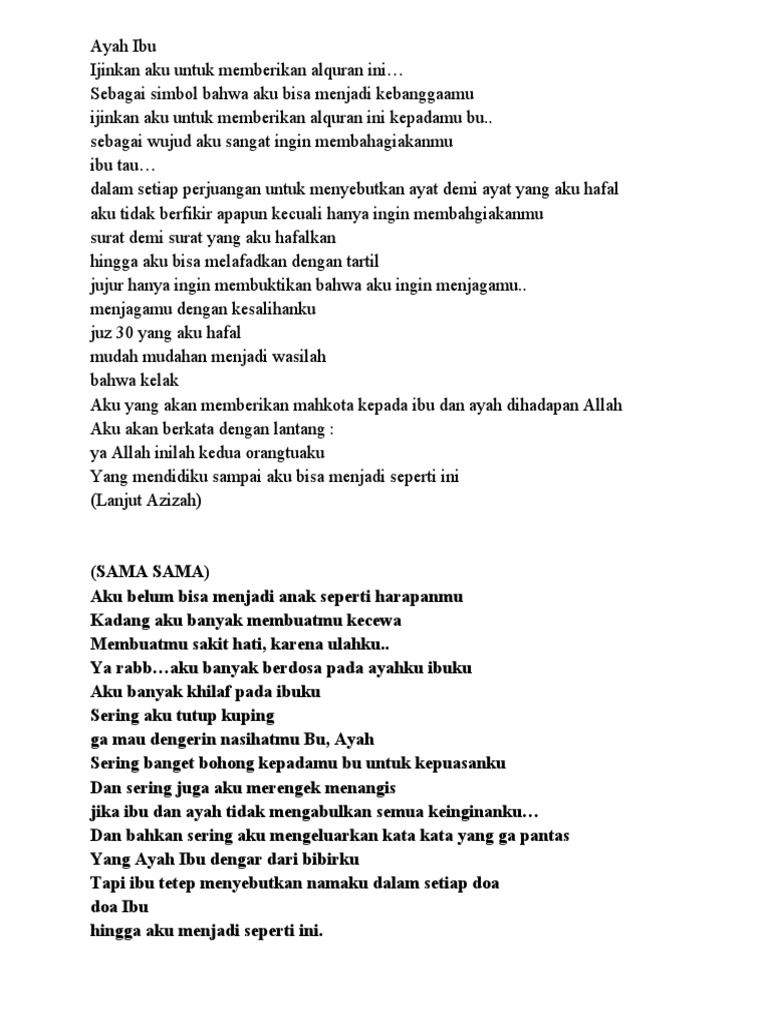 Ayah Ibu Renungan Tahfidz | PDF | Seni & Disiplin Bahasa | Puisi