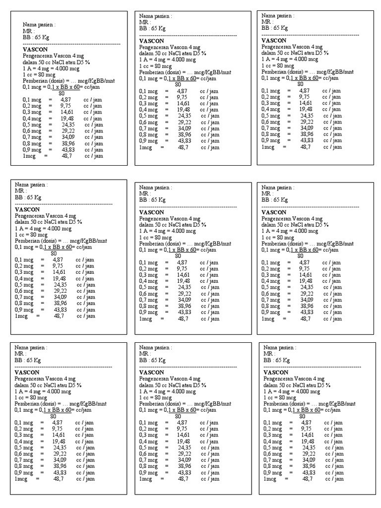 dosis Vascon 65 kg .(1) | PDF