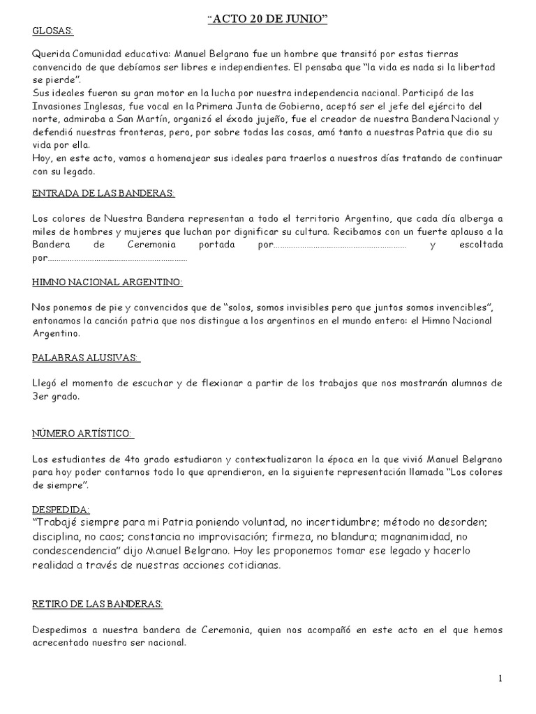 Glosas ACTO 20 DE JUNIO | PDF