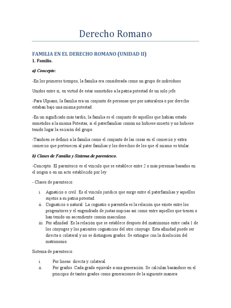 Familia y Matrimonio Romano | PDF | Sentencia (ley) | Parentesco