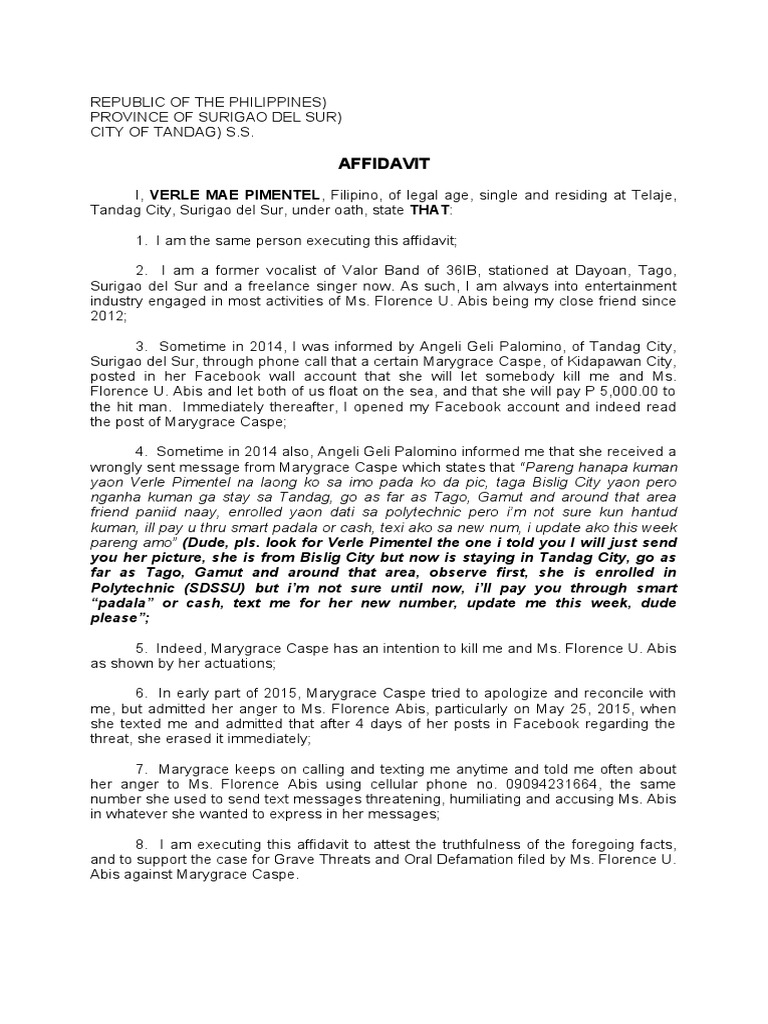 Affidavit Pimentel | PDF | Affidavit | Common Law