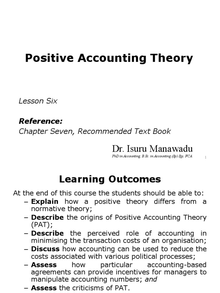 Lesson 6 - Positive Accounting Theory | PDF | Debt | Market (Economics)