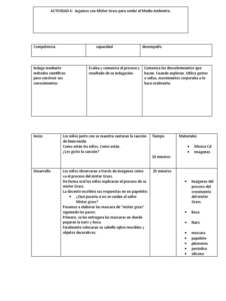 Actividad con Mister Grass para Niños | PDF