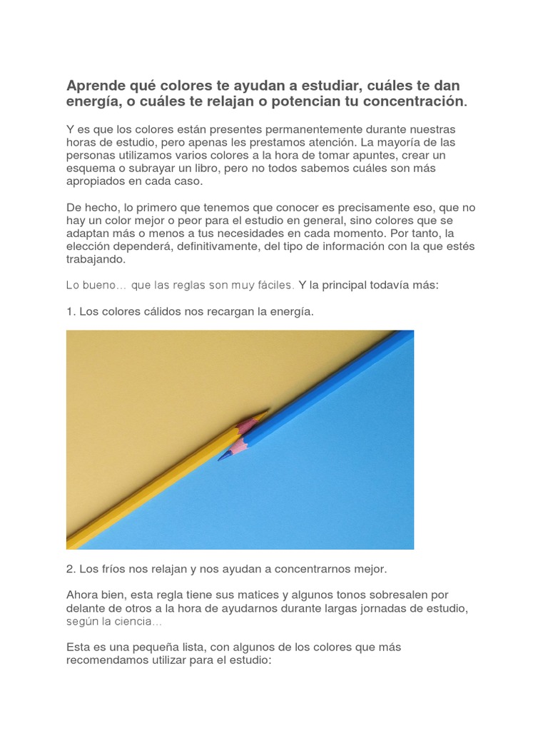 Aprende Qué Colores Te Ayudan A Estudiar | PDF | Color