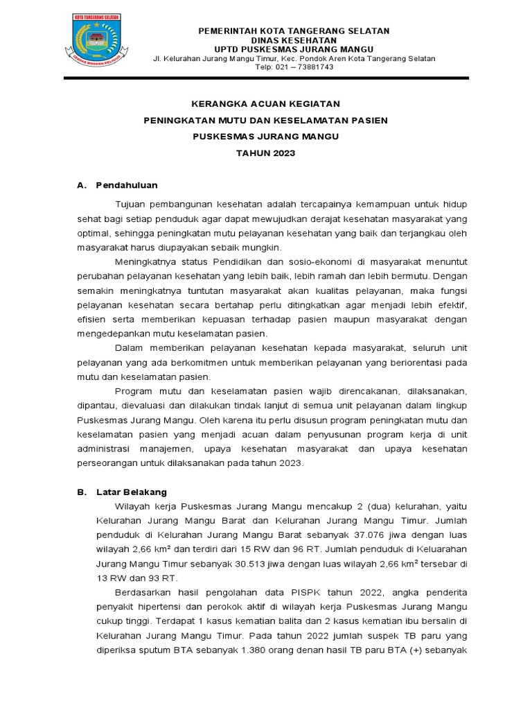 Kerangka Acuan Kegiatan Mutu 2023 | PDF | Karier & Perkembangan